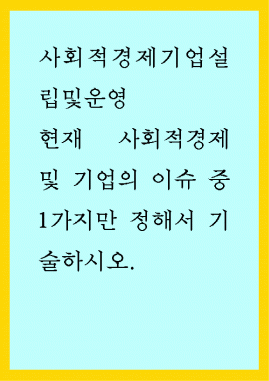 사회적경제기업설립및운영) 현재 사회적경제 및 기업의 이슈 중 1가지만 정해서 기술하시오-1페이지