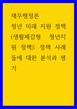 재무행정론) 청년 미래 지원 정책(생활체감형 청년지원 정책) 정책 사례들에 대한 분석과 평가-1페이지