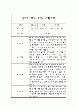 1월,2월 만2세 관찰일지 및 발달평가 (놀이와 일상 관찰기록 및 평가)-1페이지