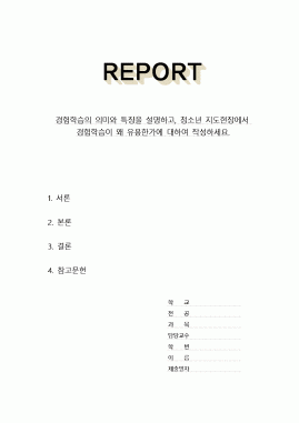 경험학습의 의미와 특징을 설명하고, 청소년 지도현장에서 경험학습이 왜 유용한가에 대하여 작성하세요-1페이지