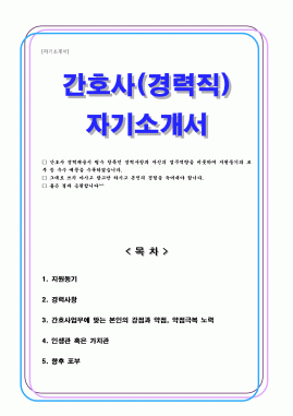 경력직 간호사 자기소개서 우수예문(경력사항, 가치관, 지원동기 등)-1페이지