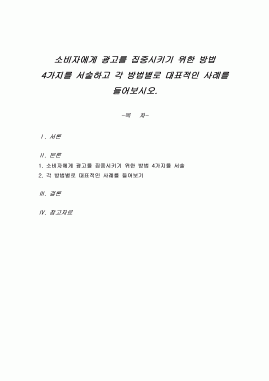 소비자에게 광고를 집중시키기 위한 방법 4가지를 서술하고 각 방법별로 대표적인 사례를 들어보시오-1페이지