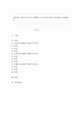 여성주의 이론을 세 가지 선택하여 각 이론의 특징과 장단점을 비교하시오.-1페이지