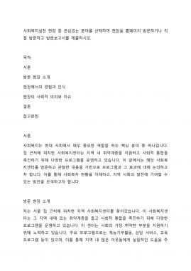 사회복지실천 현장 중 관심있는 분야를 선택하여 현장을 홈페이지 방문하거나 직접 방문하고 방문보고서를 제출하시오.-1페이지