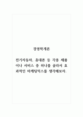 경영학개론_전기자동차, 휴대폰 등 각종 제품이나 서비스 중 하나를 골라서 효과적인 마케팅믹스를 생각해보자-1페이지