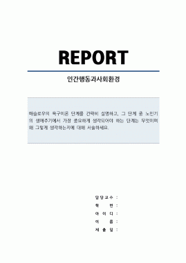 인간행동과사회환경_매슬로우의 욕구이론 단계를 간략히 설명하고, 그 단계 중 노인기의 생애주기에서 가장 중요하게 생각되어야 하는 단계는 무엇이며 왜 그렇게 생각하는지에 대해 서술하세요-1페이지