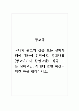 광고학_국내외 광고의 성공 또는 실패사례에 대하여 선정이유, 광고내용(광고이미지 삽입요망), 성공 또는 실패요인, 사례에 관한 자신의 의견 등을 정리하시오-1페이지