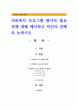 사회복지 프로그램 평가의 필요성에 대해 제시하고 자신의 견해로 논하시오-1페이지