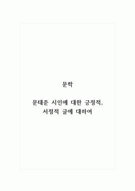 문학_문태준 시인에 대한 긍정적, 서정적 글에 대하여-1페이지