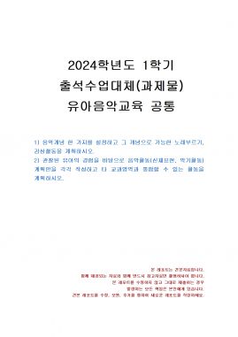 2024년 1학기 유아음악교육 출석수업대체시험 과제물(음악개념 한 가지를 설정)-1페이지