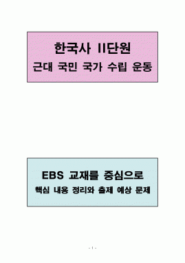 한국사 Ⅱ단원(근대 국민 국가 수립 운동) 핵심 내용 정리와 출제 예상 문제-1페이지