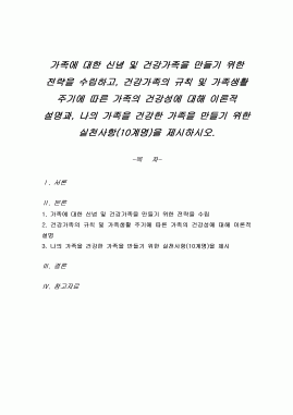 가족에 대한 신념 및 건강가족을 만들기 위한 전략을 수립하고, 건강가족의 규칙 및 가족생활 주기에 따른 가족의 건강성에 대해 이론적 설명과, 나의 가족을 건강한 가족을 만들기 위한 실천사항(10계명)을 제시하시오.-1페이지