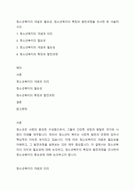 청소년복지의 개념과 필요성, 청소년복지의 특징과 발전과정을 조사한 후 서술하시오.-1페이지