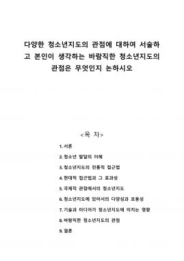 다양한 청소년지도의 관점에 대하여 서술하고 본인이 생각하는 바람직한 청소년지도의 관점은 무엇인지 논하시오-1페이지