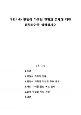 우리나라 맞벌이 가족의 현황과 문제에 대한 해결방안을 설명하시오-1페이지