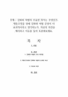 강화와 처벌의 주요한 차이는 무엇인가. 행동수정을 위해 강화와 처벌 무엇이 더 효과적이라고 생각하는가. 자신의 의견을 제시하고 이유를 들어 토론해보세요.-1페이지