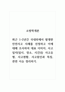 소방학개론_최근 1~2년간 국내외에서 발생한 안전사고 사례를 선정하고 이에대해 조사하여 대표 이미지, 사고일지(일시, 장소, 시간)등 사고유형, 사고현황, 사고원인과 특징, 관련 이슈 정리하기-1페이지