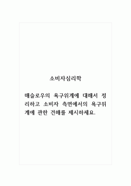 소비자심리학_매슬로우의 욕구위계에 대해서 정리하고 소비자 측면에서의 욕구위계에 관한 견해를 제시하세요-1페이지