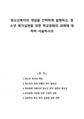 청소년복지의 개념을 간략하게 설명하고, 청소년 복지실현을 위한 학교문화의 과제에 대하여 서술하시오-1페이지