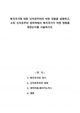 복지국가에 대한 신자유주의의 비판 내용을 설명하고, 소위 신자유주의 정부하에서 복지국가가 어떤 변화를 겪었는지를 서술하시오.-1페이지