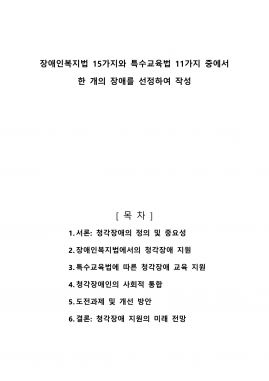 장애인복지법 15가지와 특수교육법 11가지 중에서  한 개의 장애를 선정하여 작성-1페이지