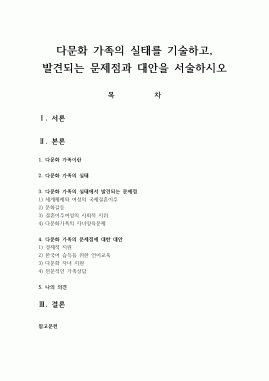 다문화 가족의 실태를 기술하고 발견되는 문제점과 대안을 서술하시오-1페이지