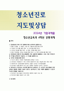 [청소년진로지도및상담] 2024년 기말과제물, 1. 진로정보의 여러 가지 형태 요약 설명, 2. 청소년들에게 가장 유용한 진로정보 선택과 그 이유, 3. 워크넷이 청소년들의 진로선택과 결정에 어떻게 도움이 된다고 생각하는지, 또한 어떻게 활용될 수 있는지 자신의 견해를 기술하시오-1페이지