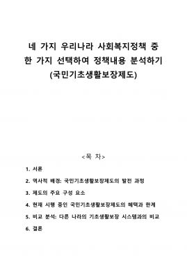 네 가지 우리나라 사회복지정책 중 한 가지 선택하여 정책내용 분석하기 (국민기초생활보장제도)-1페이지