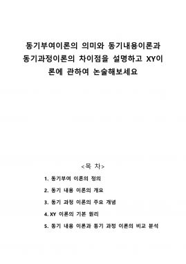 동기부여이론의 의미와 동기내용이론과 동기과정이론의 차이점을 설명하고 XY이론에 관하여 논술해보세요-1페이지