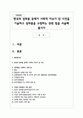 한국의 성희롱 문제가 사회적 이슈가 된 사건을 기술하고 성희롱을 규정하는 관련 법을 서술-1페이지