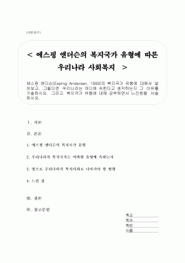 에스핑 앤더슨의 복지국가 유형을 설명하고, 우리나라는 어디에 속한다고 생각하는지, 복지국가 유형에 대해 작성하면서 느낀점-1페이지