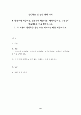 [성인학습 및 상담 관련 과제] 행동주의 학습이론, 인본주의 학습이론, 사회학습이론, 구성주의 학습이론을 비교 논의-1페이지