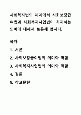 사회복지법의 체계에서 사회보장급여법과 사회복지사업법이 차지하는 의미에 대해서 토론해 봅시다.-1페이지