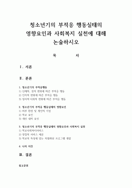 청소년기의 부적응 행동실태의 영향요인과 사회복지 실천에 대해 논술하시오-1페이지