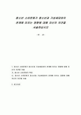 청소년 소비문화가 청소년과 기성세대와의 관계에 미치는 영향에 대해 자신의 의견을 서술하십시오-1페이지