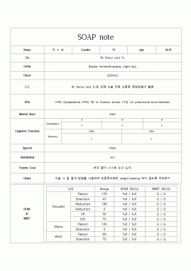 8. SOAP note 고관절 골절 인공관절 반치환술 재활-1페이지