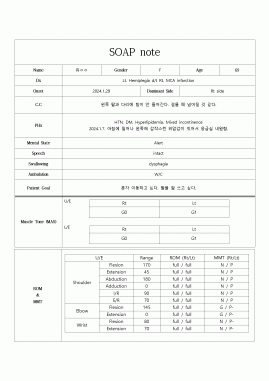 9. SOAP note Lt. Hemiplegia stroke 환자분-1페이지