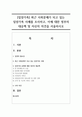 [입양가족] 최근 사회문제가 되고 있는 입양가족 사례를 조사하고, 이에 대한 정부의 대응책 및 자신의 의견을 서술하시오-1페이지