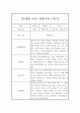 유아 만5세 1년 평가제 관찰일지 및 1,2학기 총평-1페이지