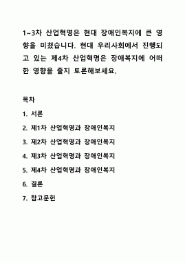 1~3차 산업혁명은 현대 장애인복지에 큰 영향을 미쳤습니다. 현대 우리사회에서 진행되고 있는 제4차 산업혁명은 장애복지에 어떠한 영향을 줄지 토론해보세요.-1페이지