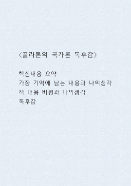 플라톤의 국가론 독후감 (플라톤의 국가론 핵심내용 요약 및 가장 기억에 남는 내용과 나의생각 / 플라톤의 국가론 책 내용 비평과 나의생각 및 독후감)-1페이지