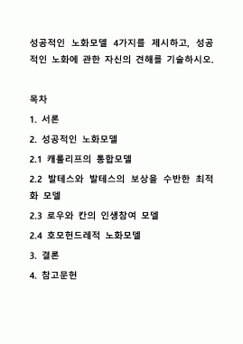 성공적인 노화모델 4가지를 제시하고, 성공적인 노화에 관한 자신의 견해를 기술하시오.-1페이지