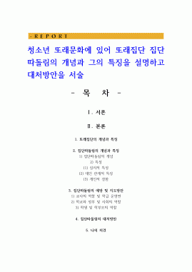 청소년 또래문화에 있어 또래집단 집단따돌림의 개념과 그의 특징을 설명하고 대처방안을 서술-1페이지