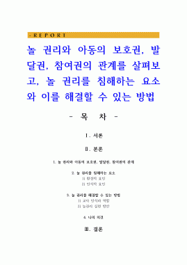 놀 권리와 아동의 보호권 발달권 참여권의 관계를 살펴보고 놀 권리를 침해하는 요소와 이를 해결할 수 있는 방법-1페이지