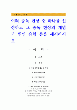 여러 중독 현상 중 하나를 선정하고 그 중독 현상의 개념과 원인 유형 등을 제시하시오-1페이지