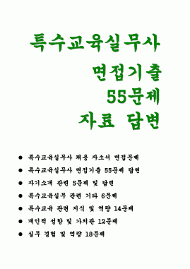 특수교육실무사 면접기출문제 55 답변- 특수교육실무사 면접 요령 특수교육실무 관련 기타 특수교육 관련 지식 및 역량 개인적 성향 및 가치관 실무 경험 및 역량 관련-1페이지