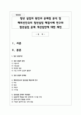 청년 실업의 원인과 문제점 분석 및 해외선진국의 청년실업 해결사례 연구와 청년실업 문제 개선방안에 대한 제언-1페이지