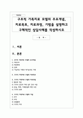 구조적 가족치료 모델의 주요개념 치료목표 치료과정 기법을 설명하고 구체적인 상담사례를 작성하시오-1페이지