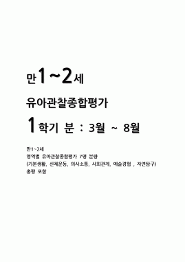 만1~2세 발달평가 유아관찰종합평가 (3월 ~ 8월 : 1학기 분량) - 기본생활, 신체운동, 의사소통, 사회관계, 예술경험 , 자연탐구 6개 영역 어린이집 관찰일지 평가인증관찰일지 유아관찰일지-1페이지