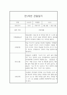 만1세 1년분량 관찰일지, 1학기,2학기 종합 행동발달평가 60Page (평가인증 A자료)-1페이지